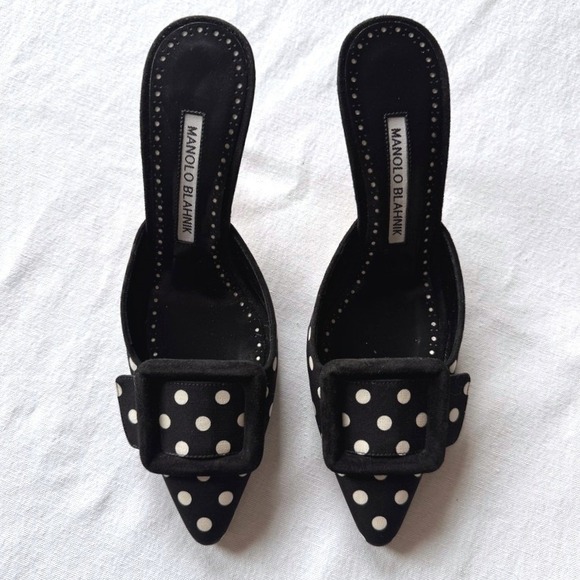 Manolo Blahnik | Shoes | Manolo Blahnik Maysale Mules 35 Black White ...